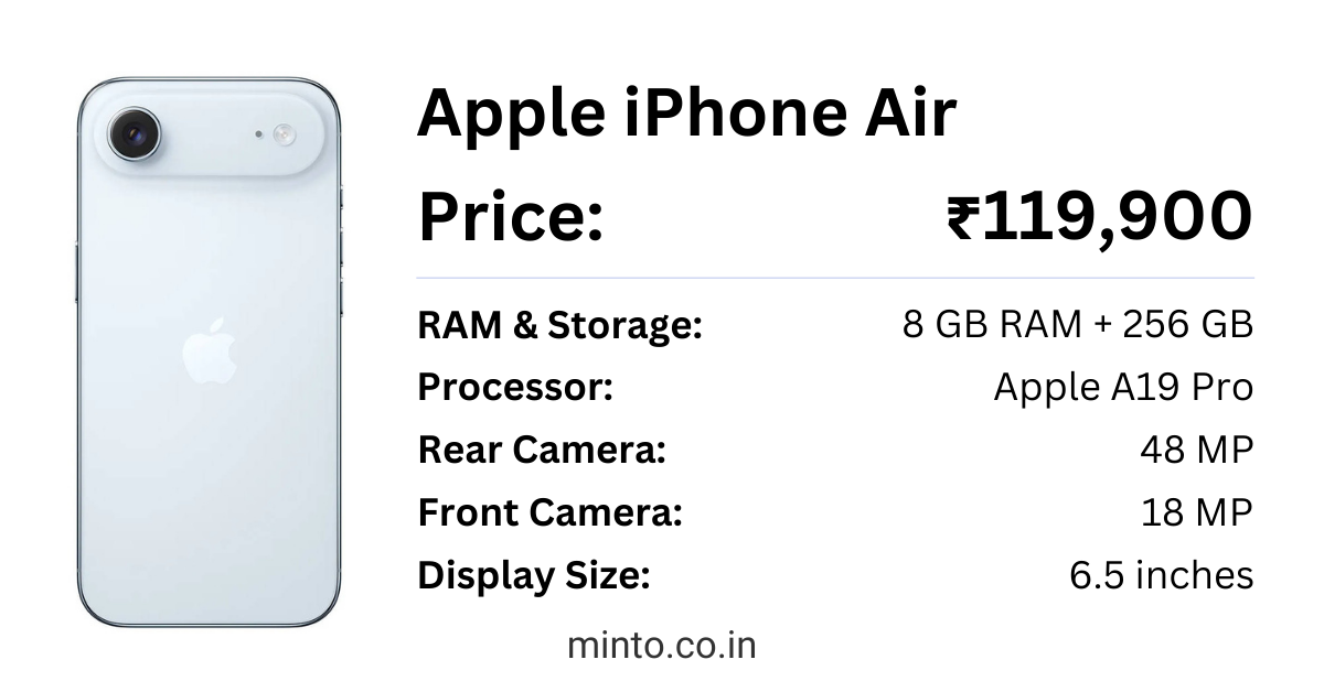 Apple iPhone Air Latest Price in India & Full Specs - Minto