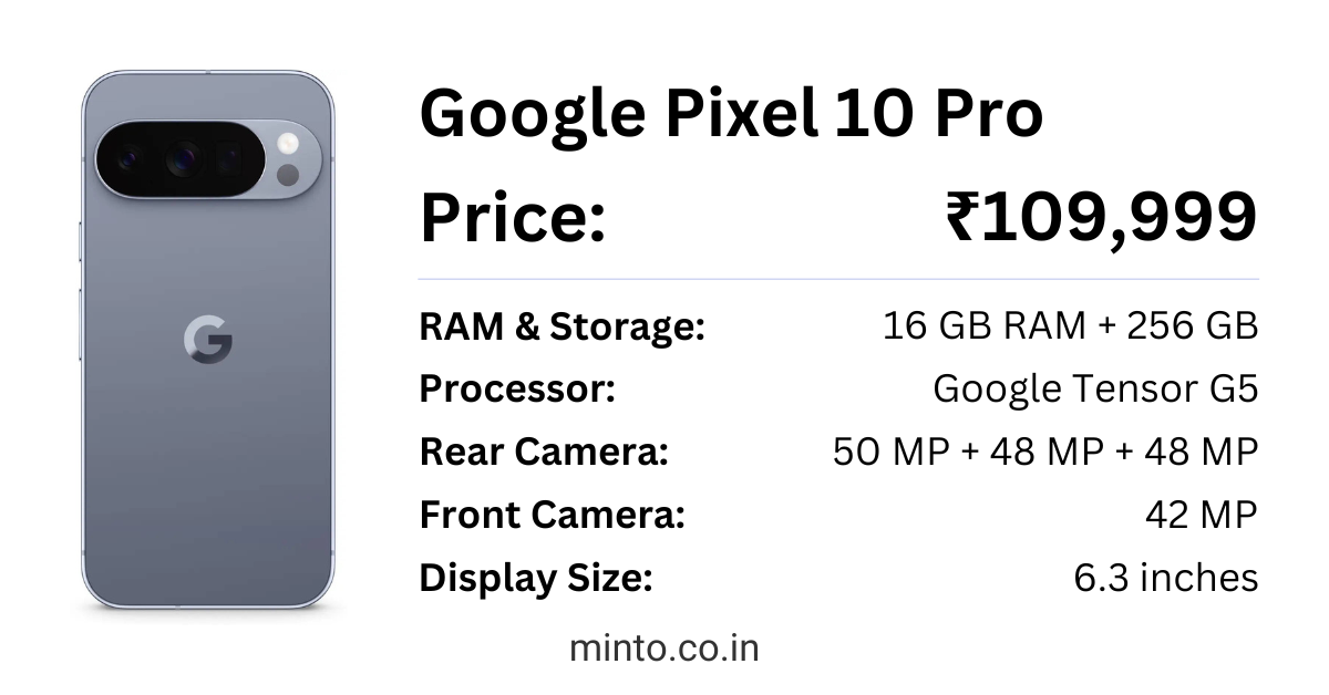 Google Pixel 10 Pro Latest Price in India & Full Specs - Minto