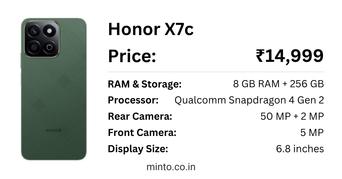 Honor X7c Latest Price in India & Full Specs - Minto