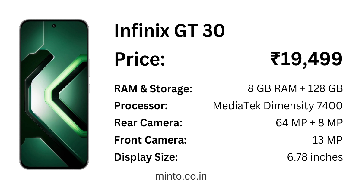 Infinix GT 30 Latest Price in India & Full Specs - Minto