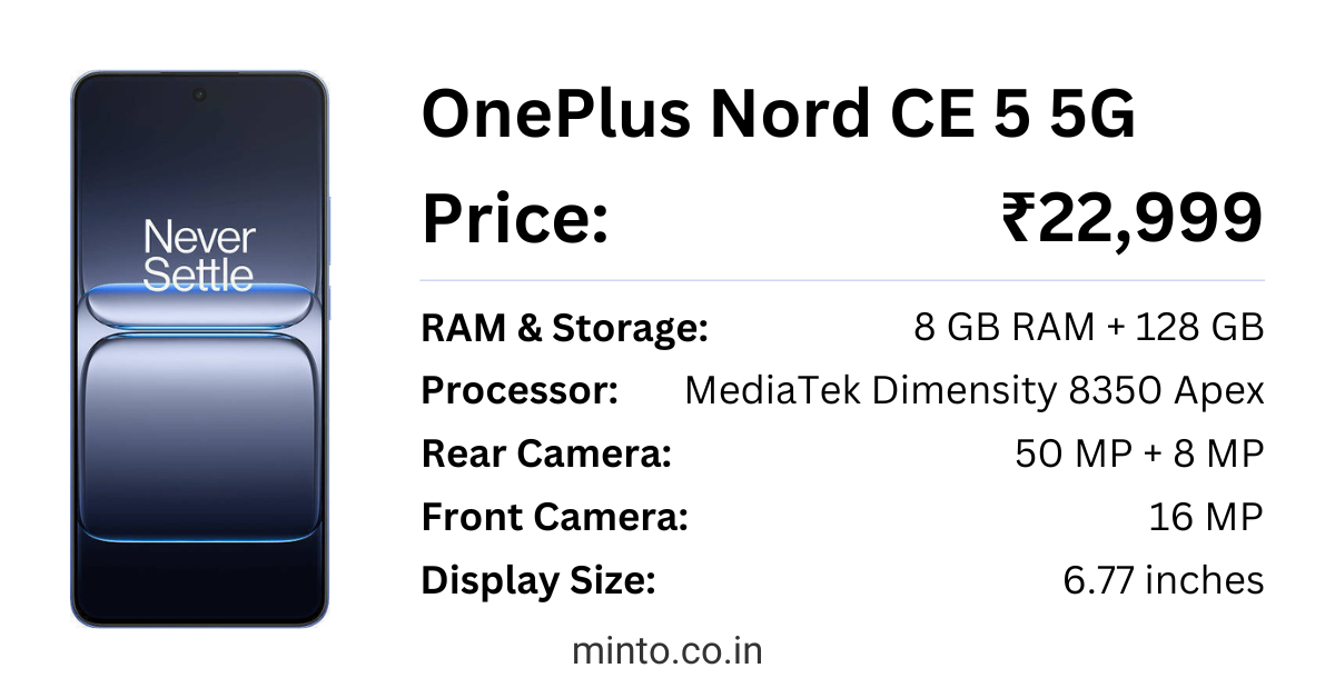 OnePlus Nord CE 5 5G Latest Price in India & Full Specs - Minto