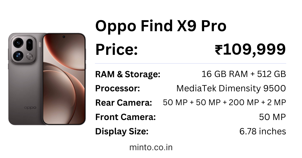 Oppo Find X9 Pro Latest Price in India & Full Specs - Minto