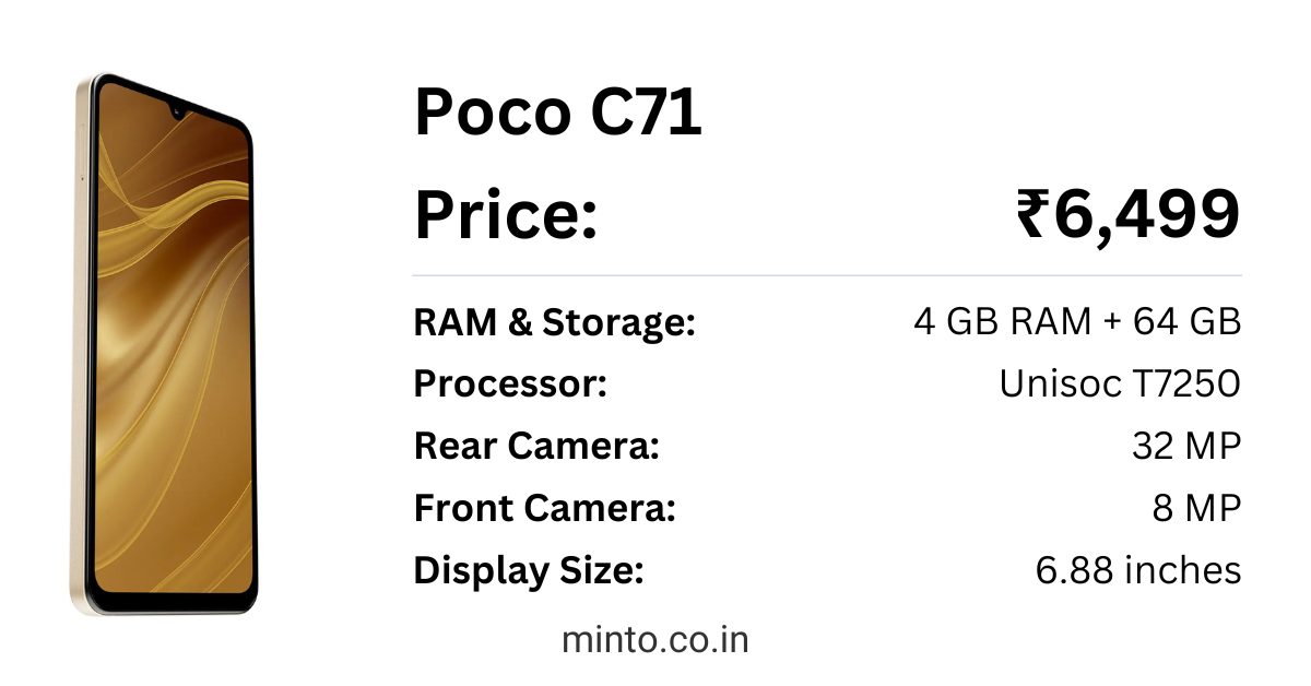 Poco C71 Latest Price in India & Full Specs - Minto