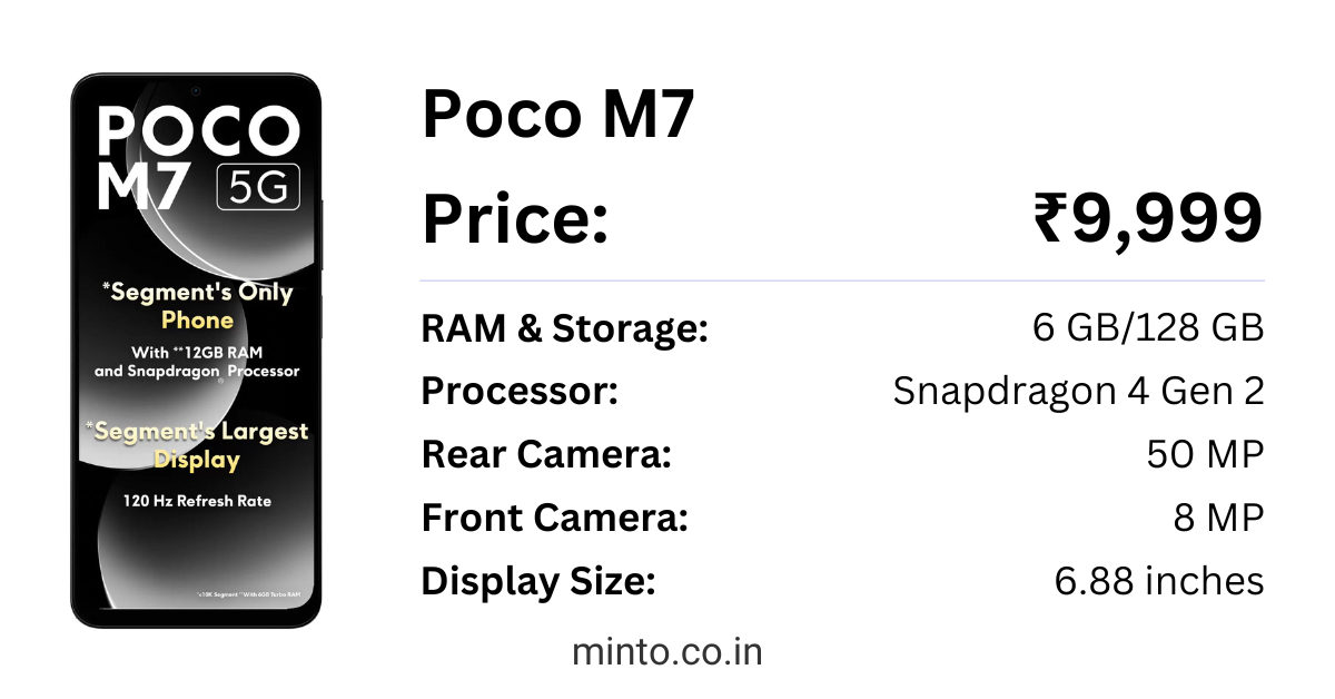 Poco M7 Latest Price in India & Full Specs - Minto