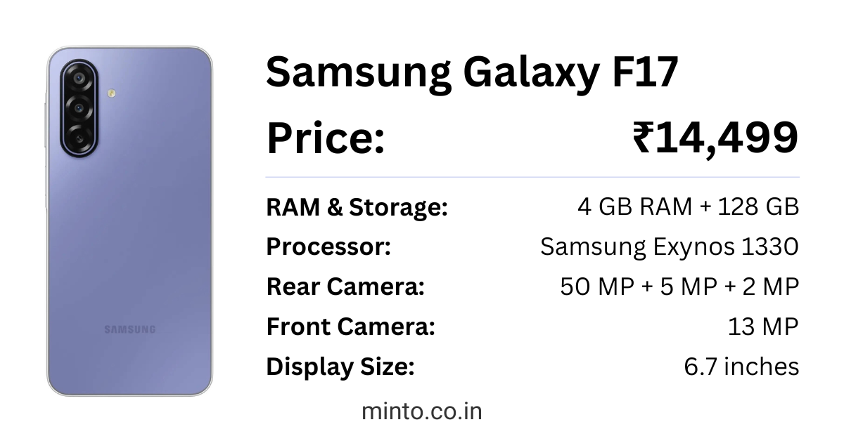Samsung Galaxy F17 Latest Price in India & Full Specs - Minto