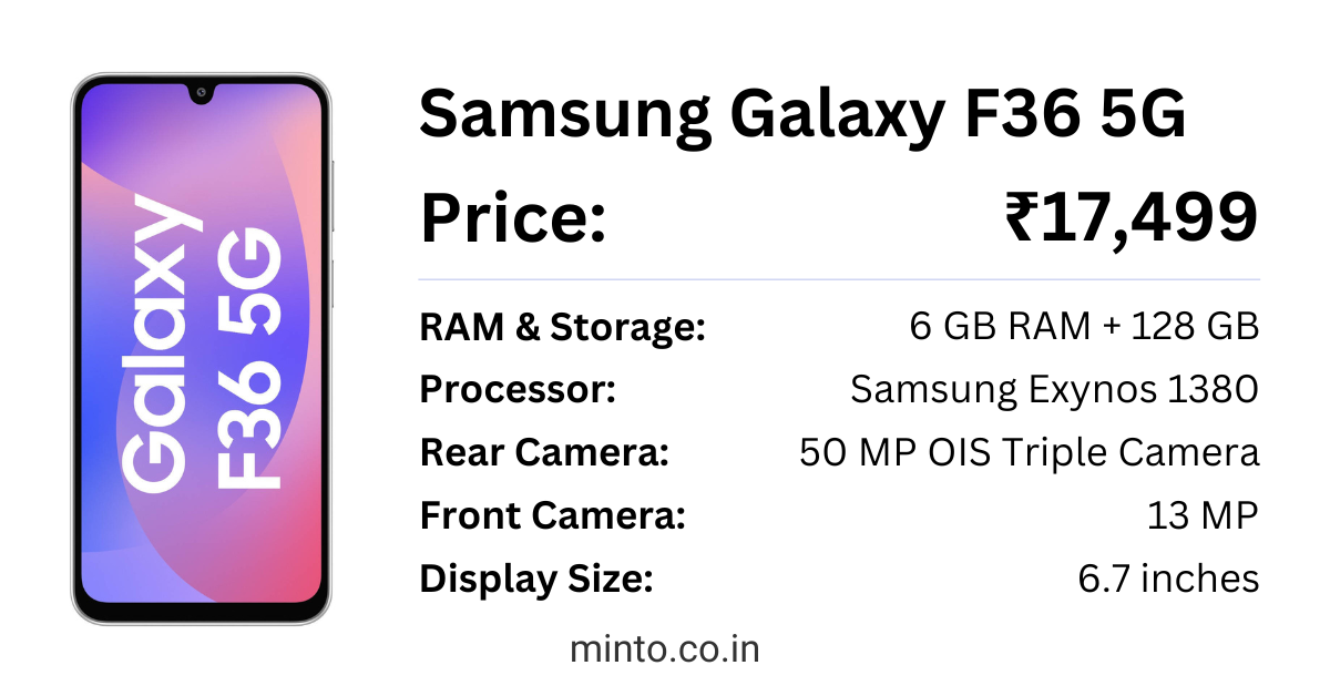Samsung Galaxy F36 5G Latest Price in India & Full Specs - Minto