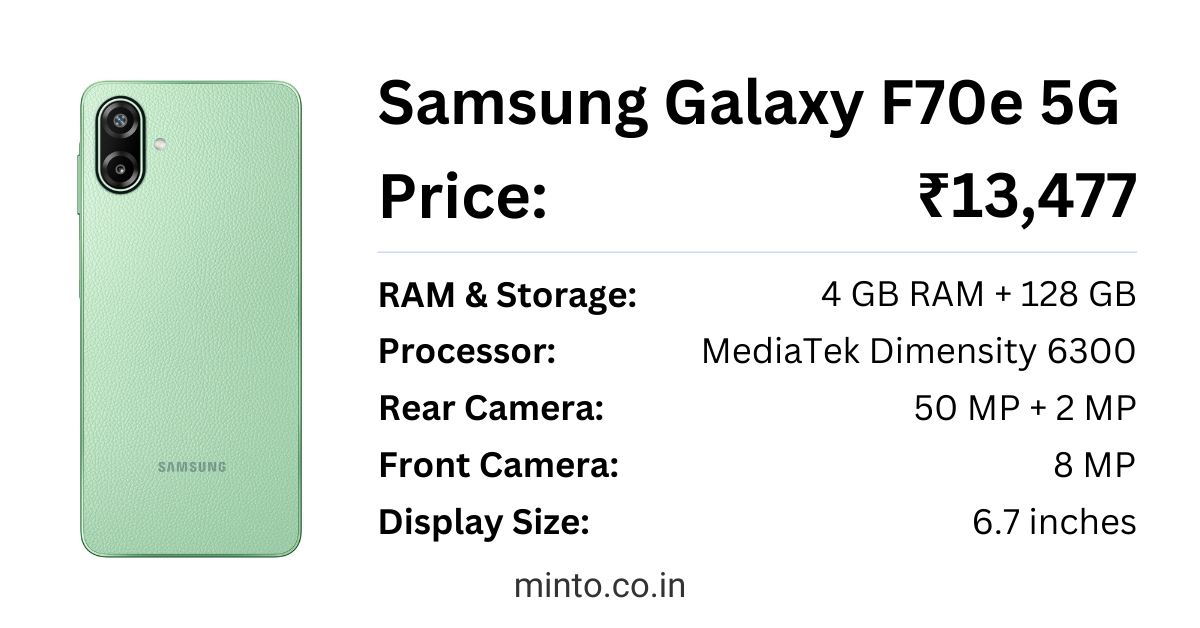 Samsung Galaxy F70e 5G Latest Price in India & Full Specs - Minto