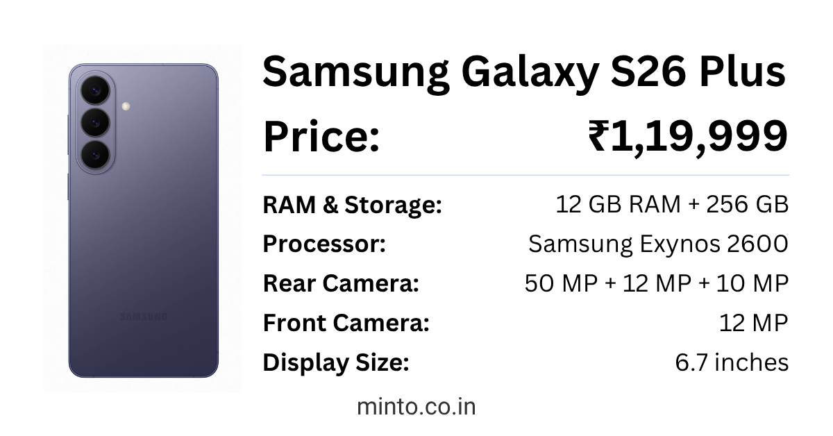 Samsung Galaxy S26 Plus Latest Price in India & Full Specs - Minto