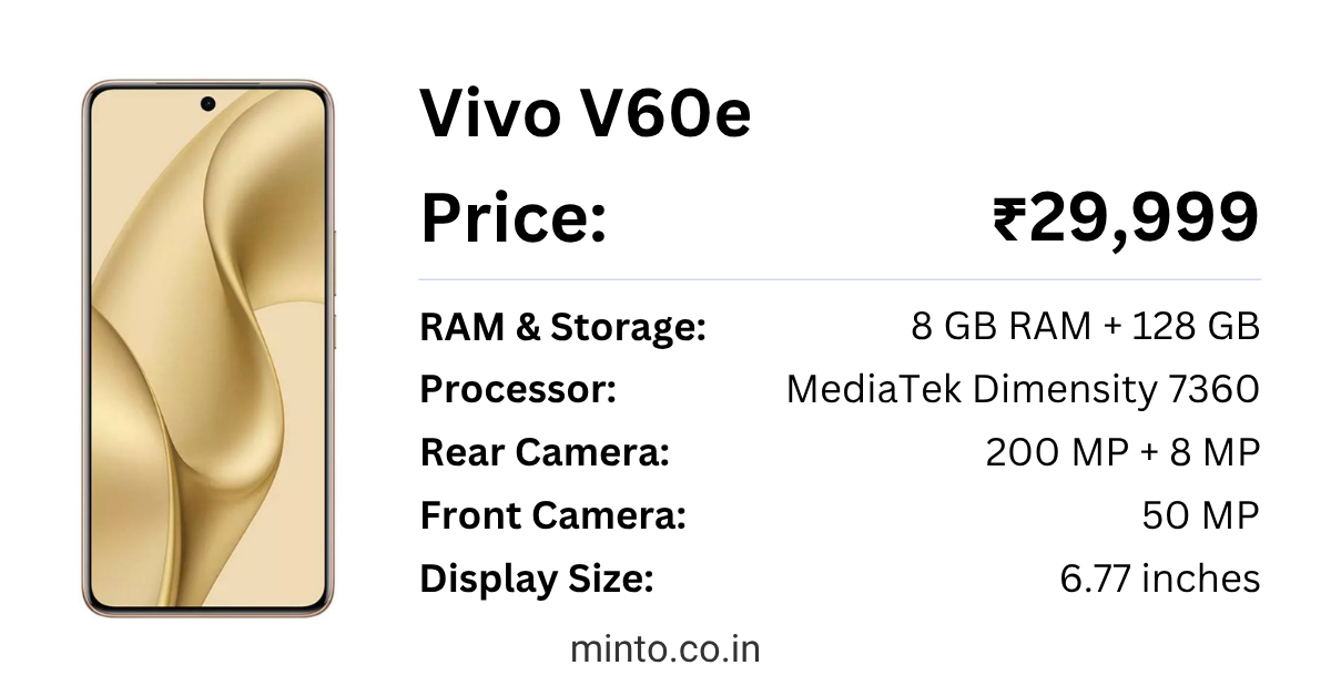 Vivo V60e Latest Price in India & Full Specs - Minto