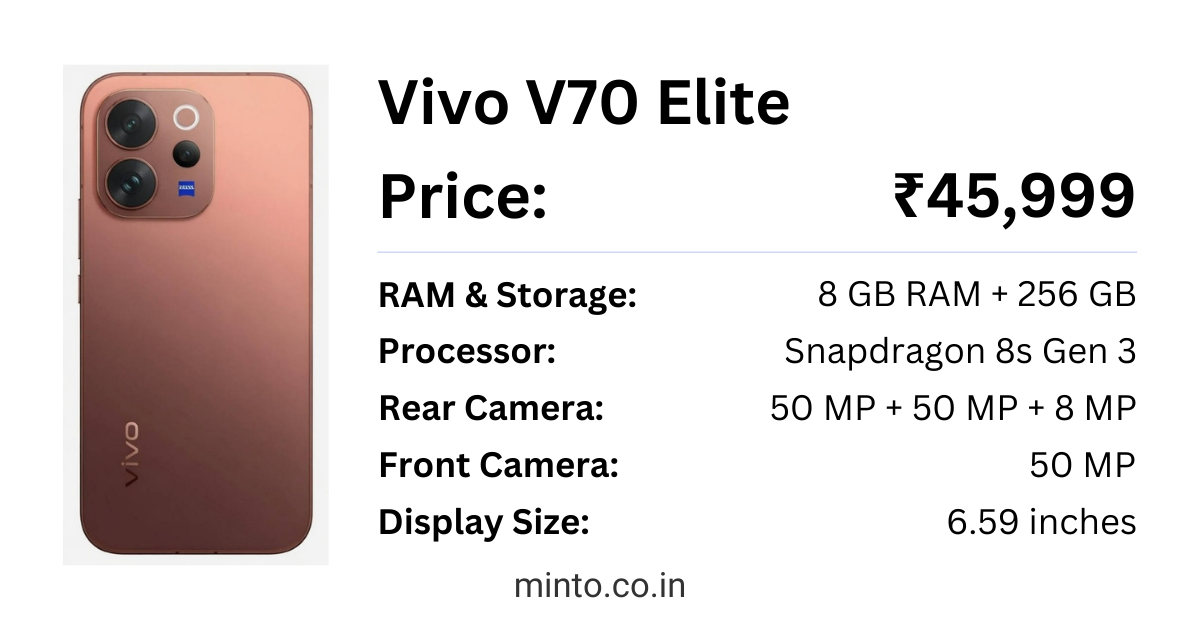 Vivo V70 Elite Latest Price in India & Full Specs - Minto