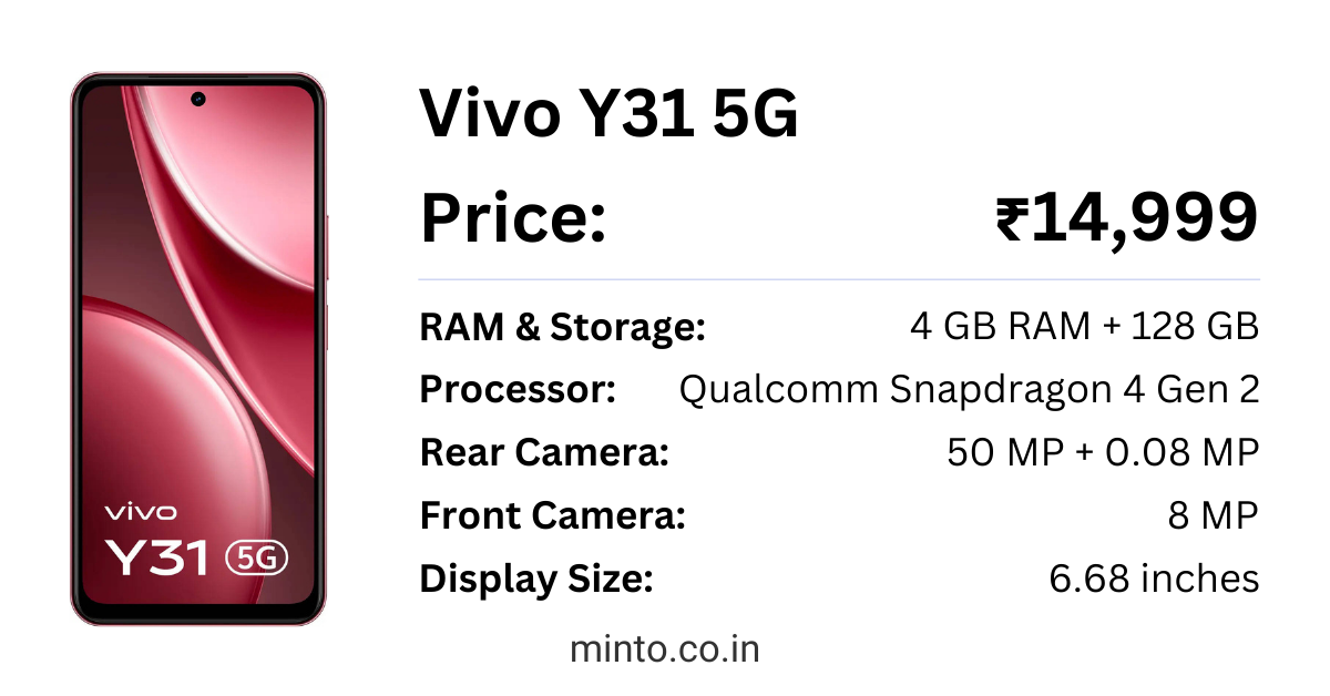 Vivo Y31 5G Latest Price in India & Full Specs - Minto