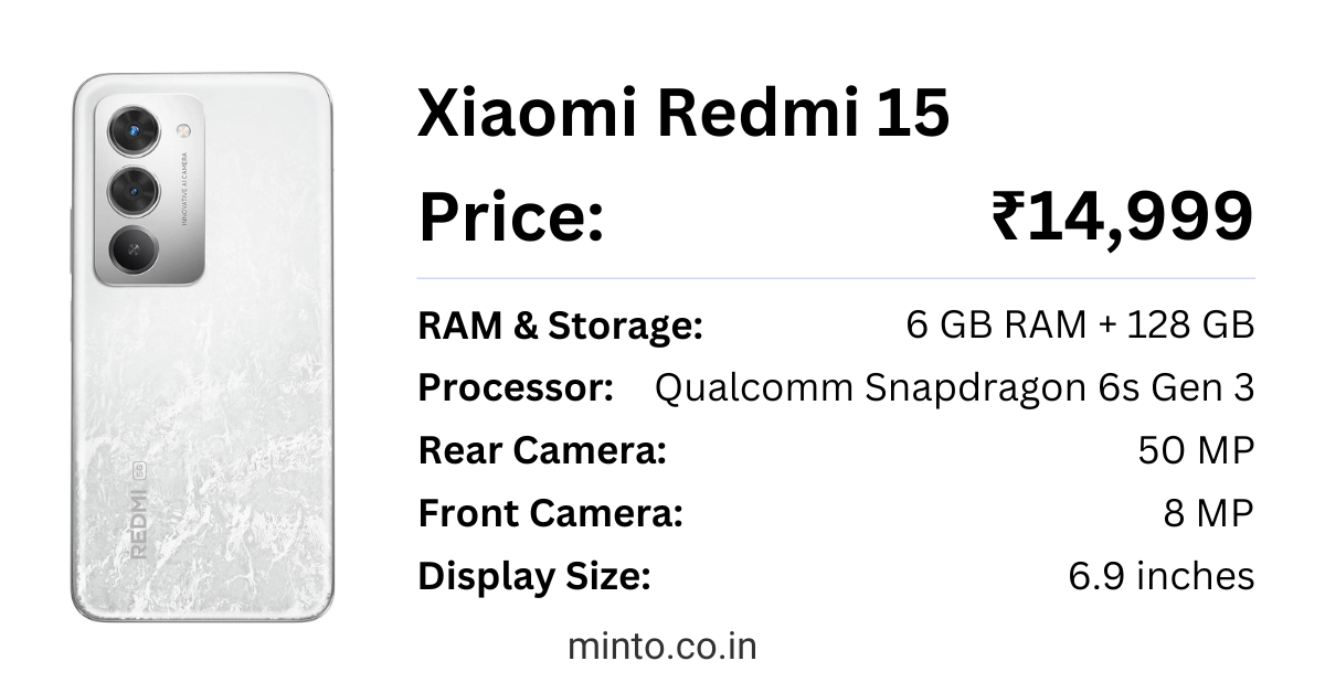 Xiaomi Redmi 15 Latest Price in India & Full Specs - Minto